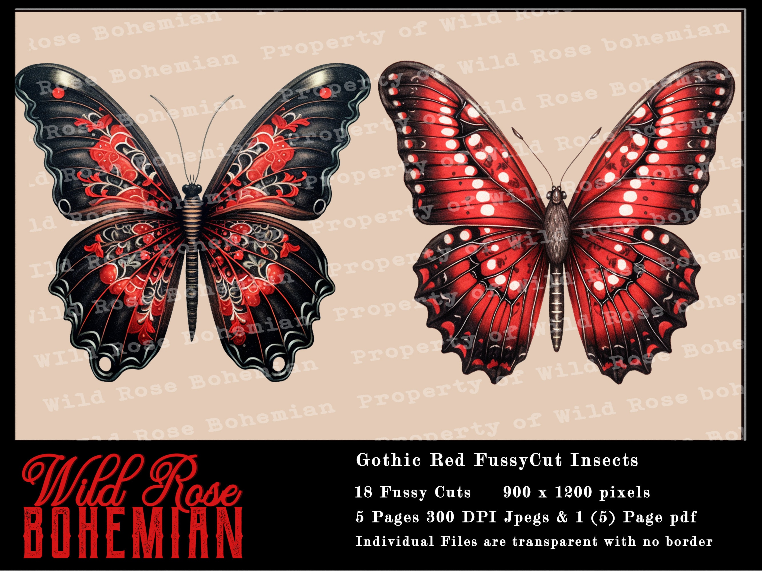 Gothic Insect Clipart Black and Red Gothic Spider Graphics, Fussy Cuts ...