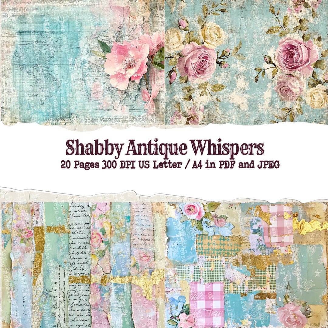 Shabby Chic Journal Pages: Rose Lace, Scripted Vintage Paper (digital ...