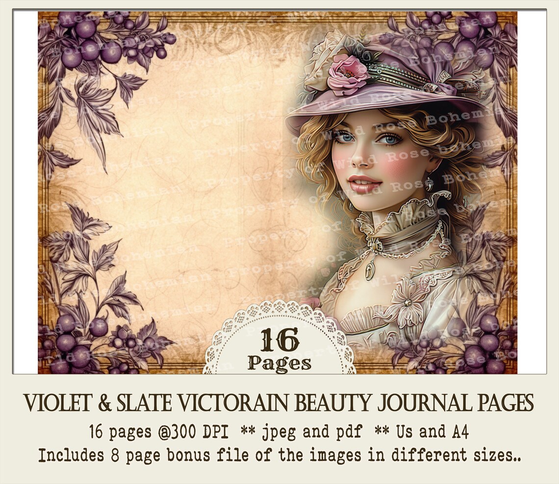 Victorian Beauties Junk Journal Pages: Violet & Slate Winter Portrait ...