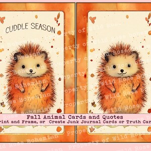 Fall Sentiments Printable Cute Animals, Fall Junk Journal Cards, Fall ...