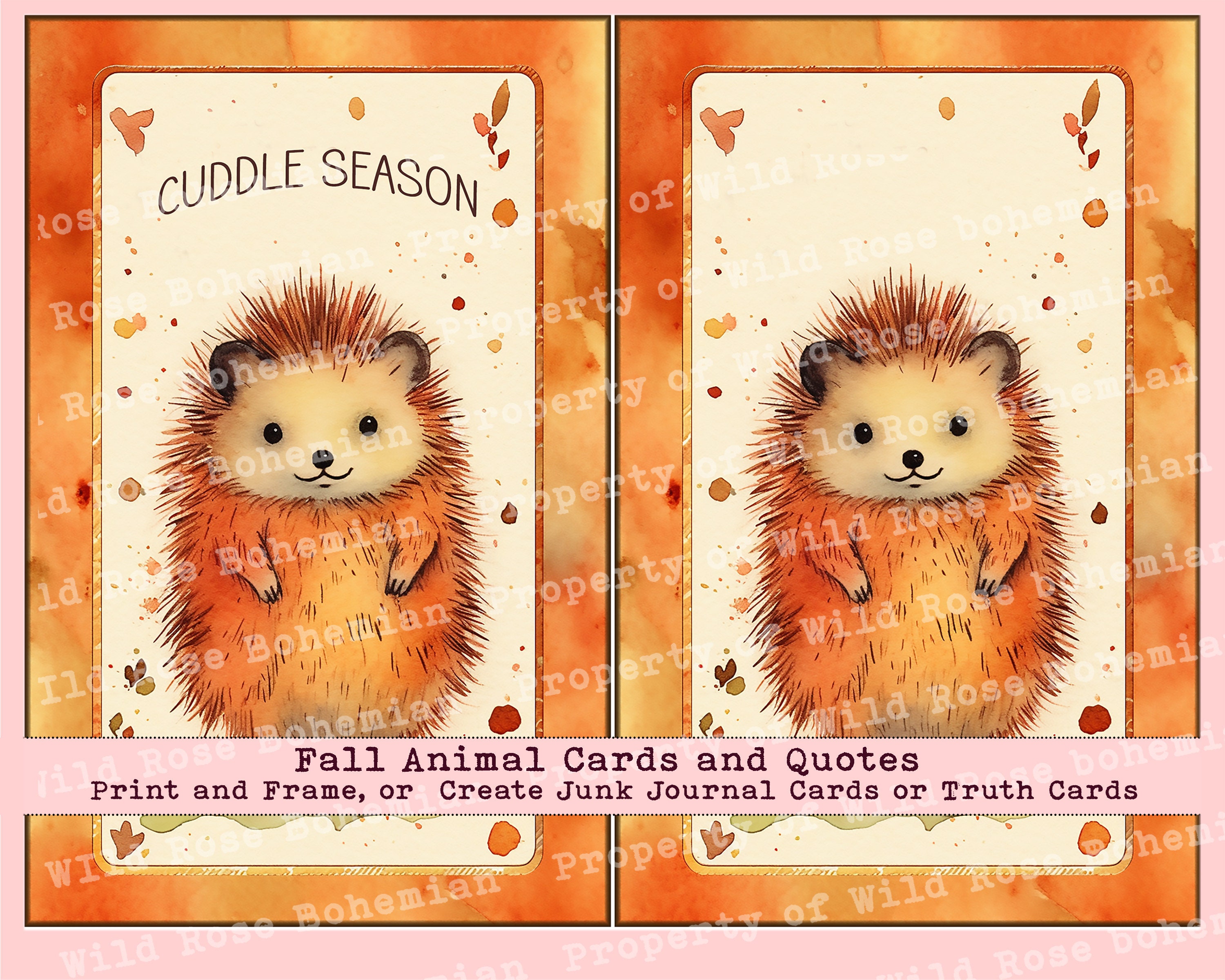 Fall Sentiments Printable Cute Animals, Fall Junk Journal Cards, Fall ...