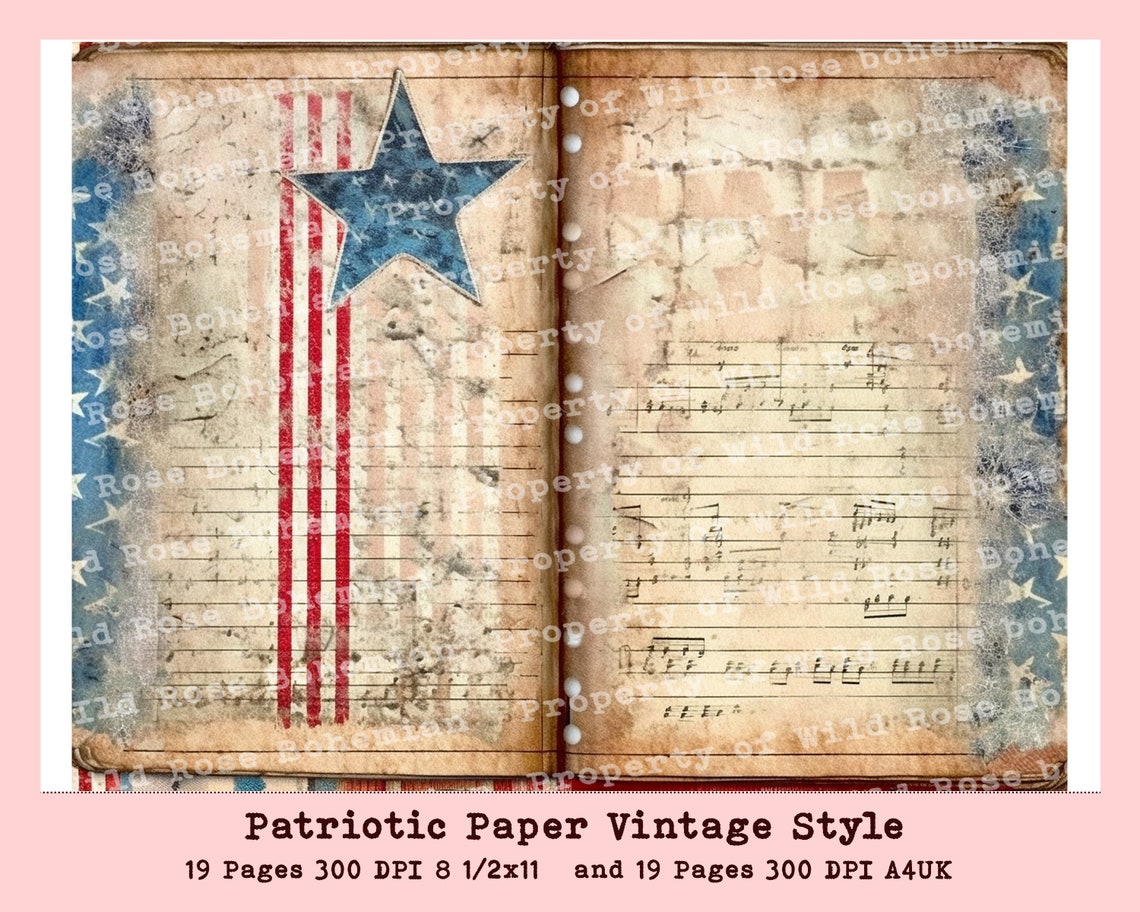Patriotic Vintage Style Paper, Fourth of July Paper Vintage ...