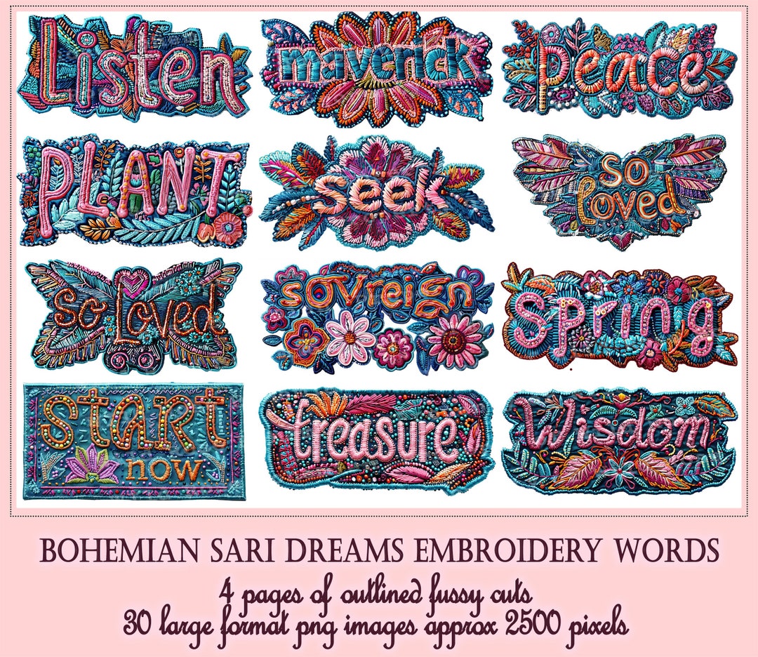 Embroidered Words | Junk Journal Words | Word Inspiration for Collage ...