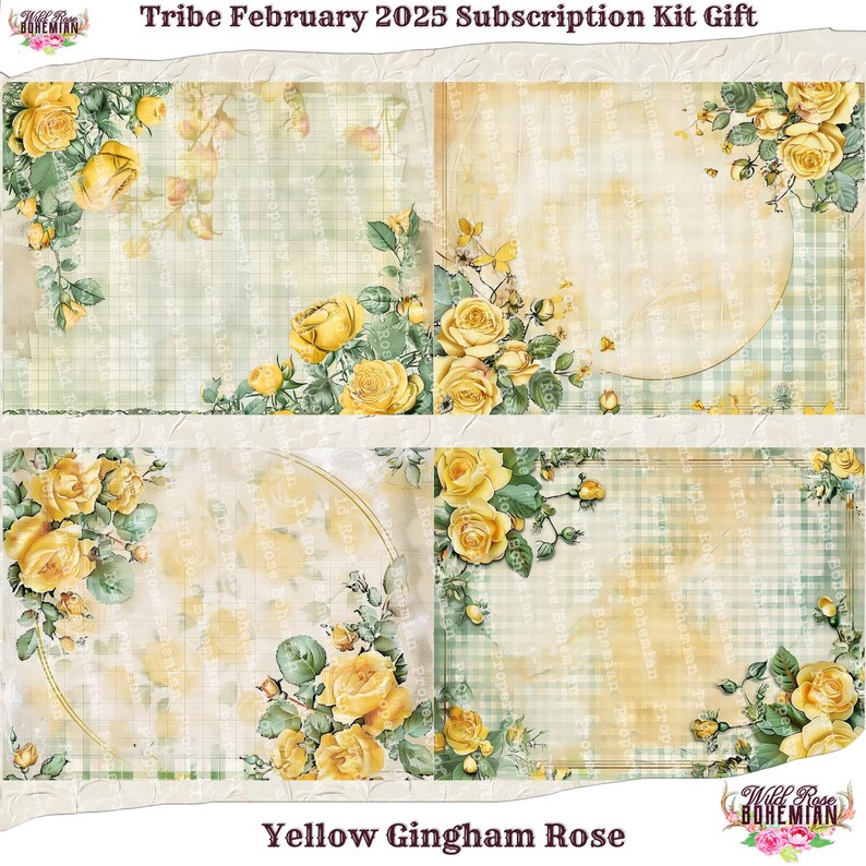 Yellow Rose Gingham Junk Journal Kit: Shabby Chic Yellow Spring Country ...