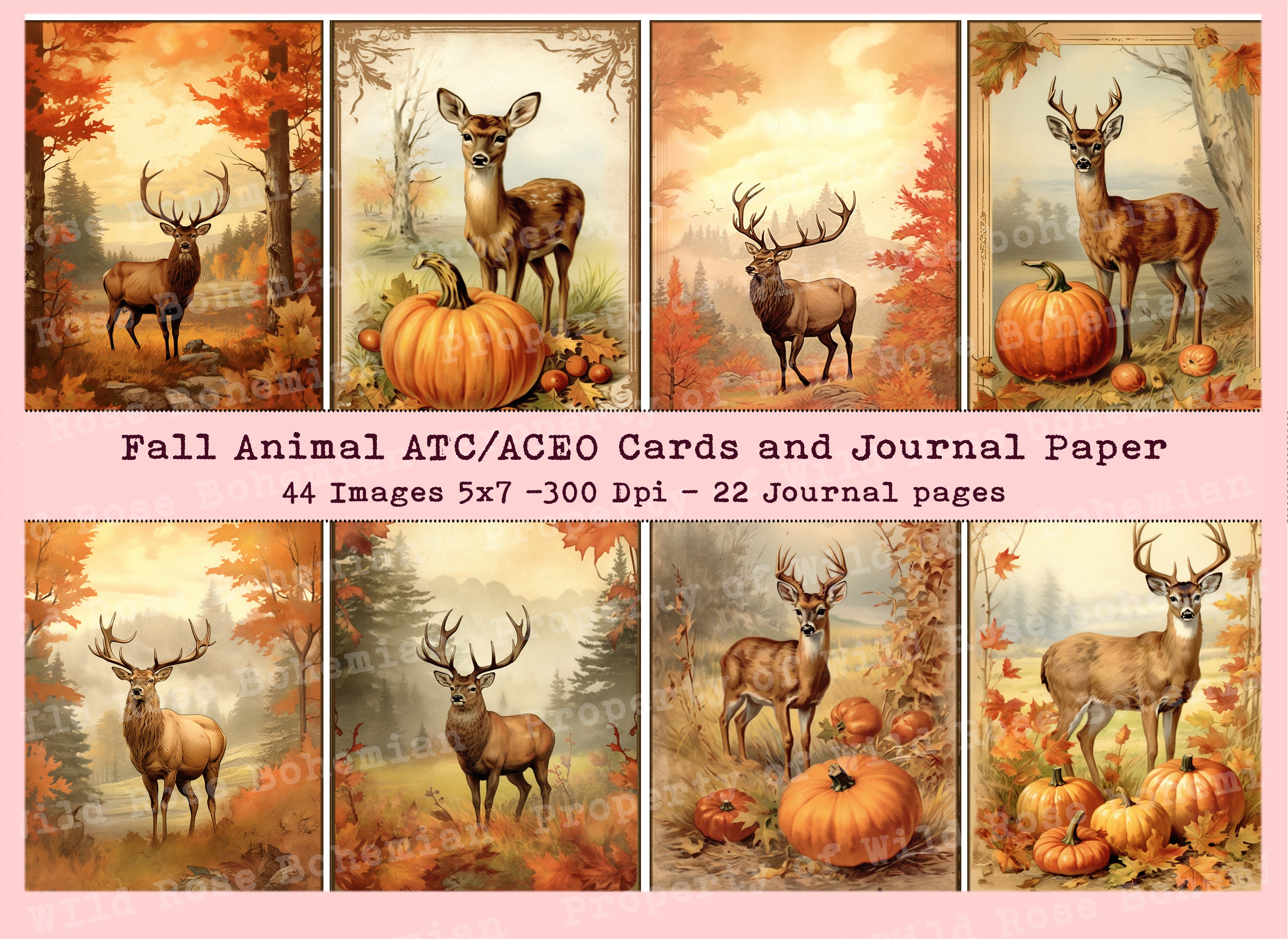 Fall Forest Animals Junk Journal Cards and Paper, Fall Junk Journal ...