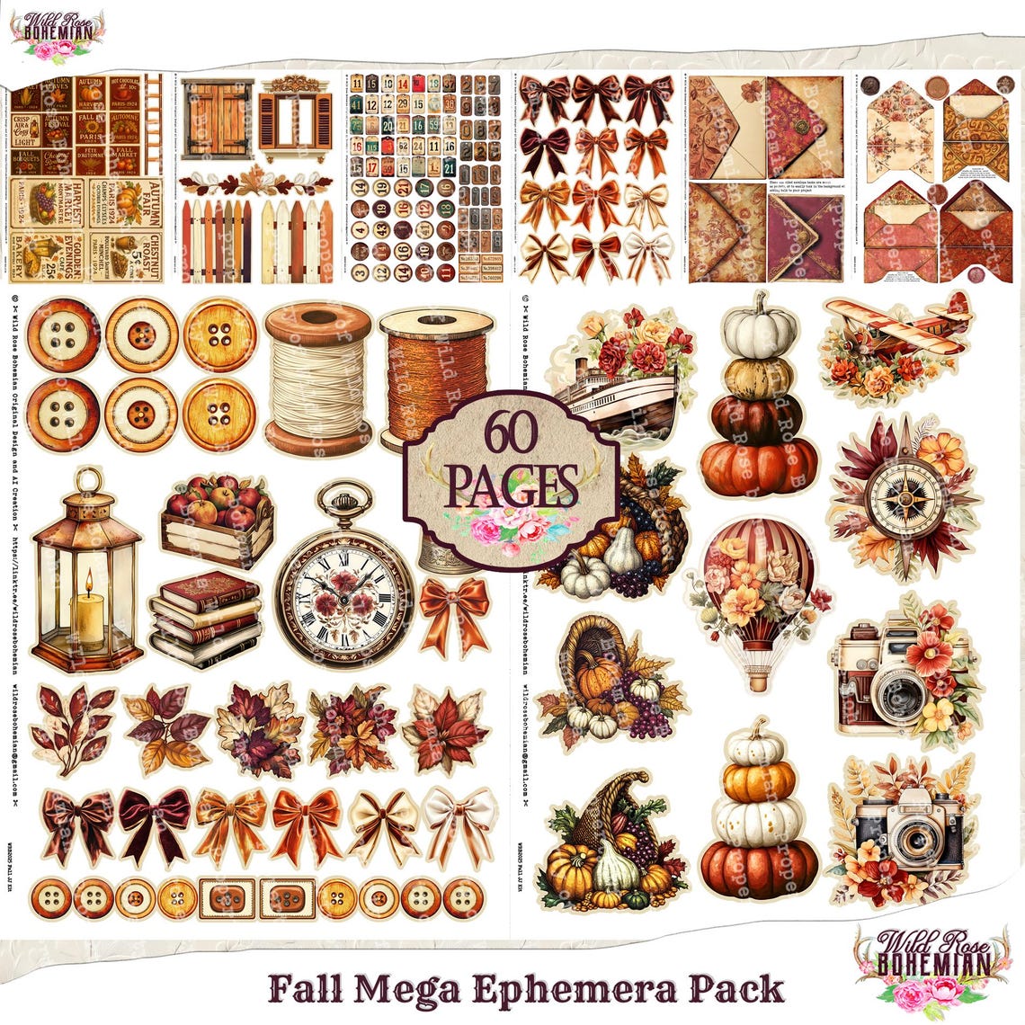 Fall Vintage Ephemera Kit: Printable Autumn Antique Junk Journal Kit ...