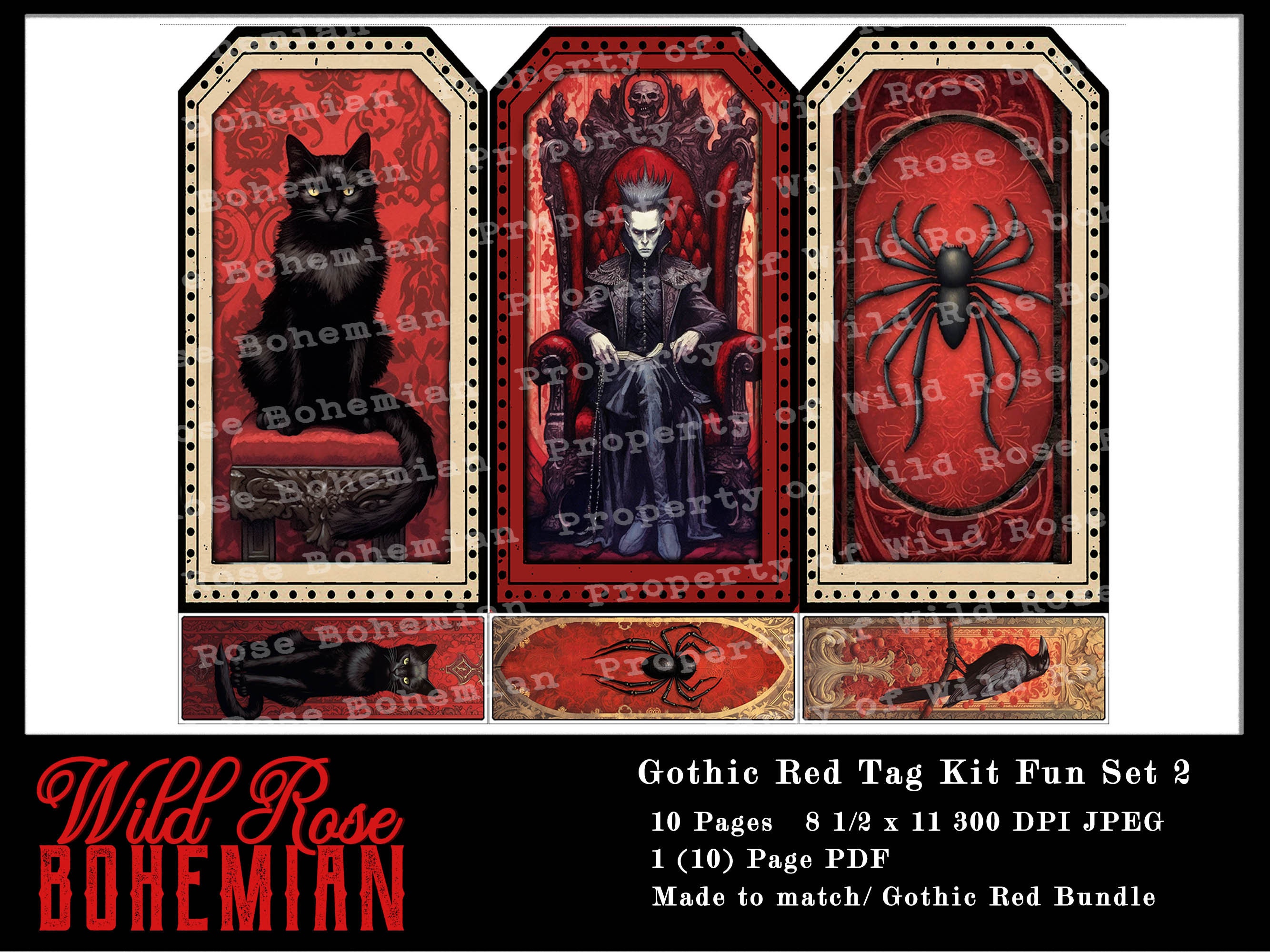 Halloween Gothic Hang Tag Kit, Classic, Gothic Ephemera, Black and Red ...