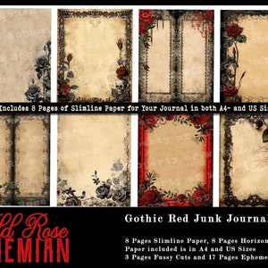 Halloween Gothic Junk Journal Kit, Red Rose Gothic Pages, Gothic ...