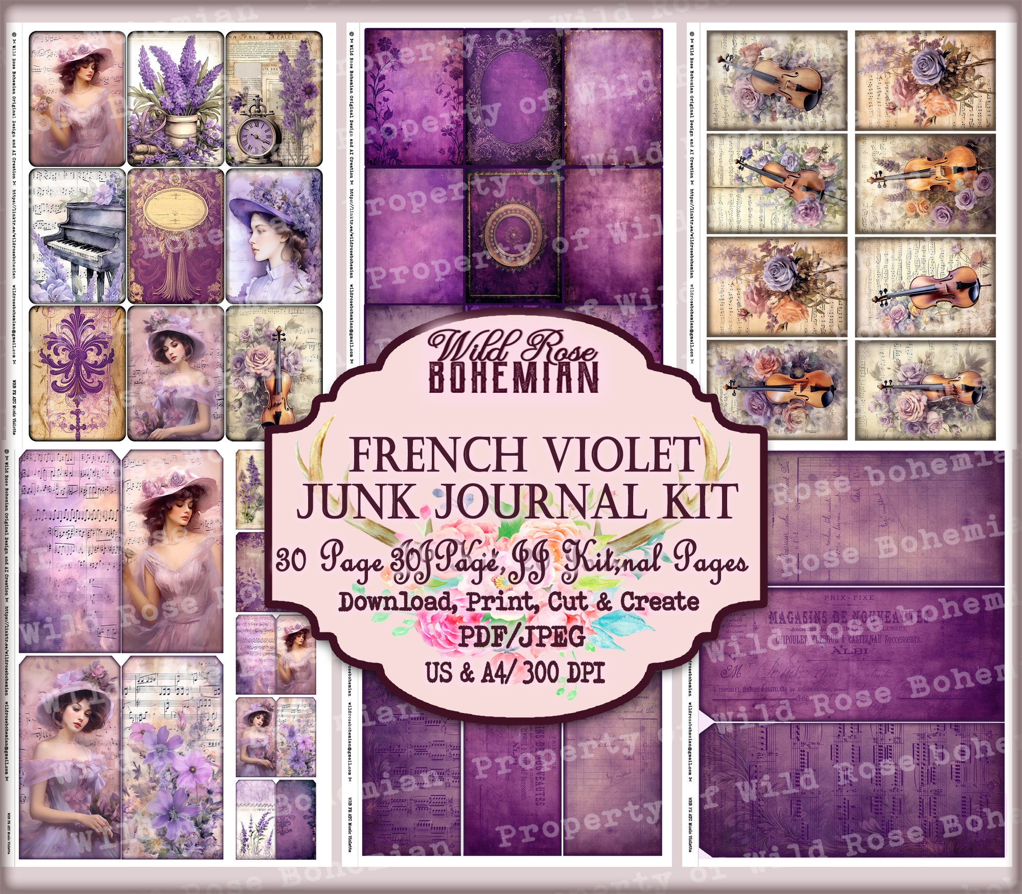 Music Page Ephemera, Piano, and Violin Ephemera, Vintage Violette Junk ...