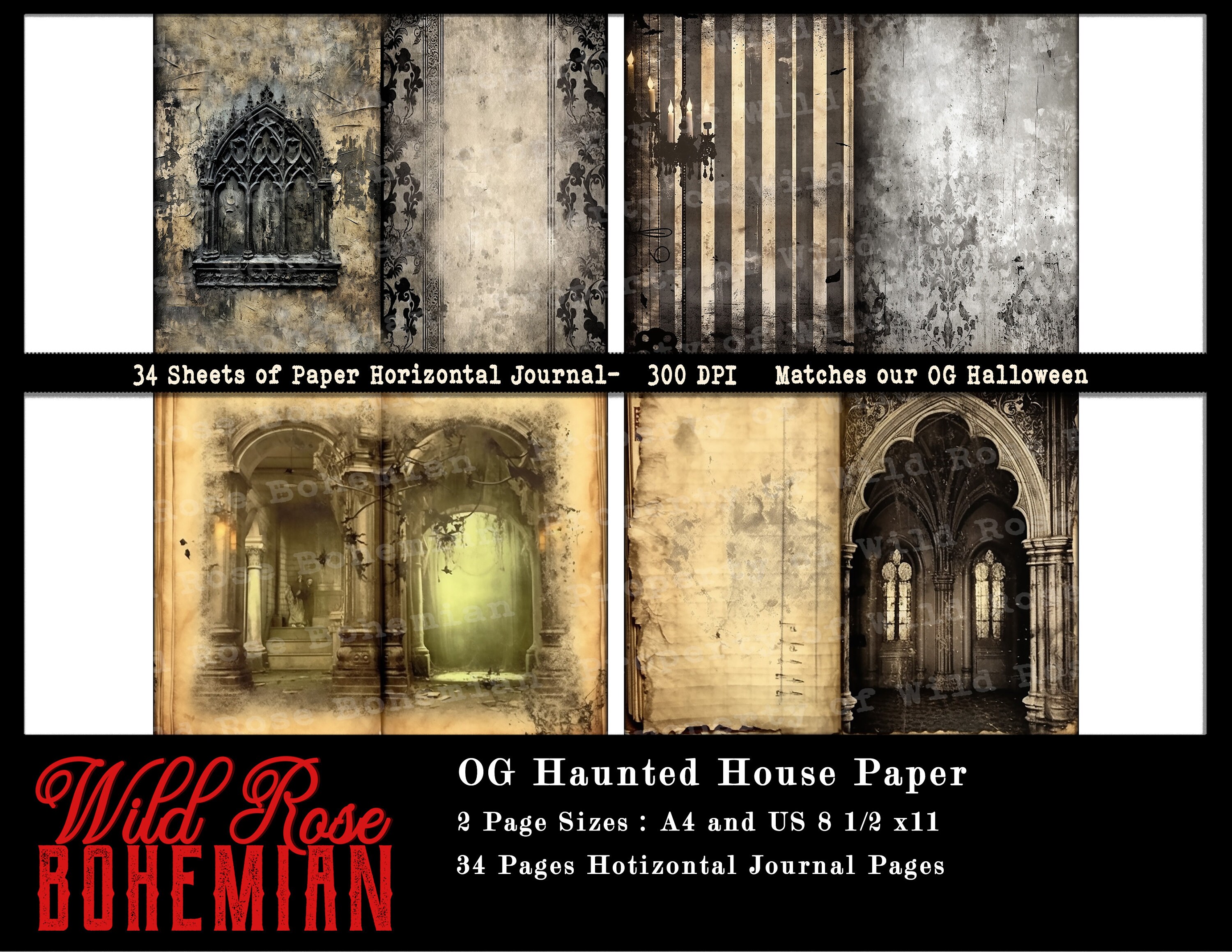 Haunted House Printable Paper, Halloween Haunted House Junk Journal Kit ...