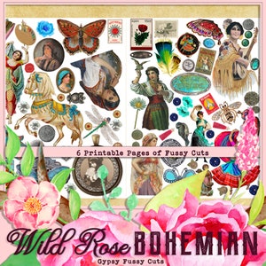 Vintage Bohemian Clipart, Gypsy Images, Romany Fussy Cuts Collage Sheet ...