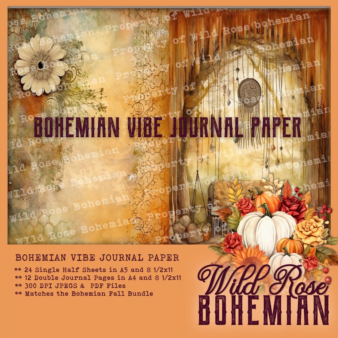 Fall Bohemian Journal Digital Paper, Fallbohemian Watercolor Jnk ...