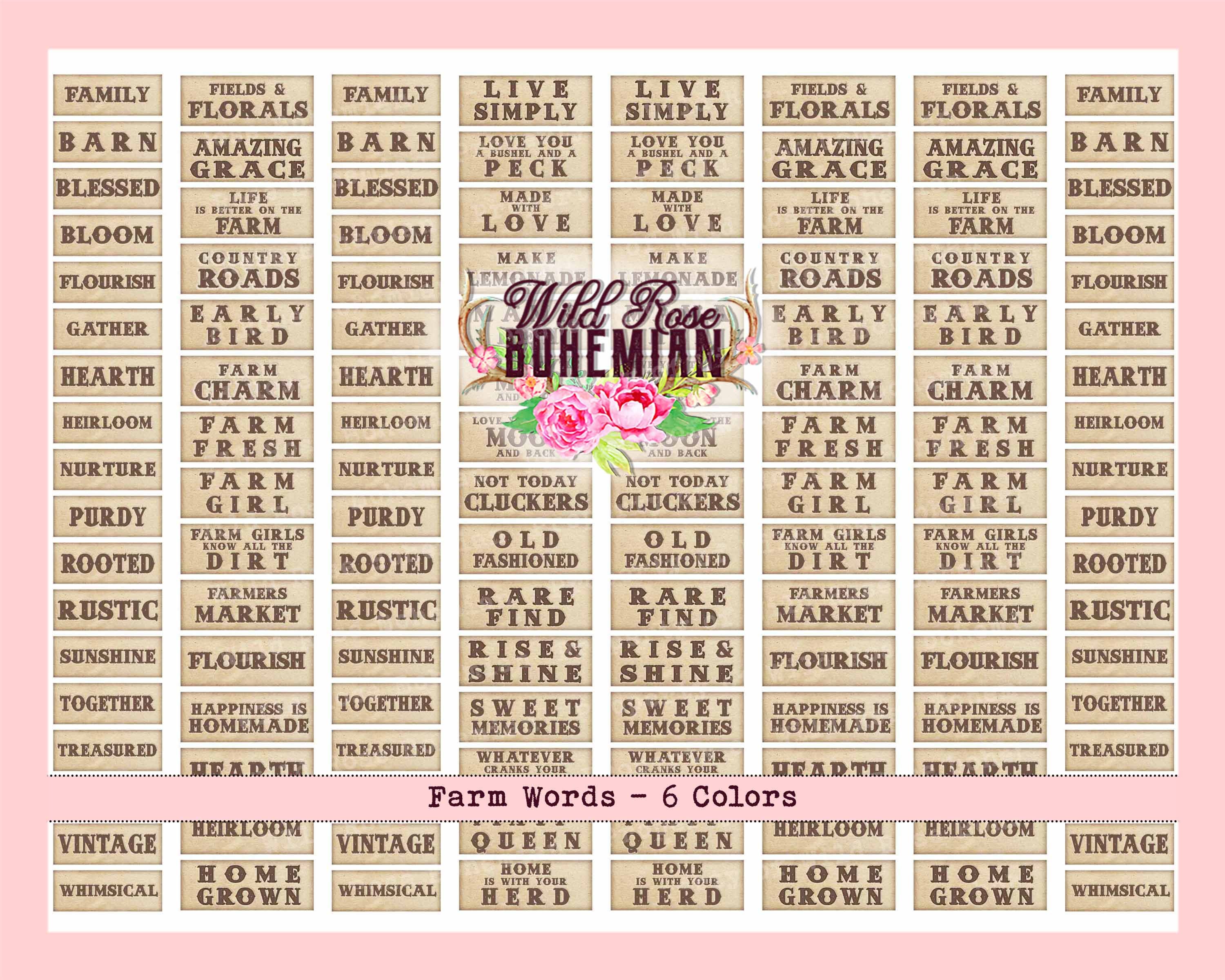 Farm Word Sentiments, Farm Words Sentiments Printable, Farm Junk ...