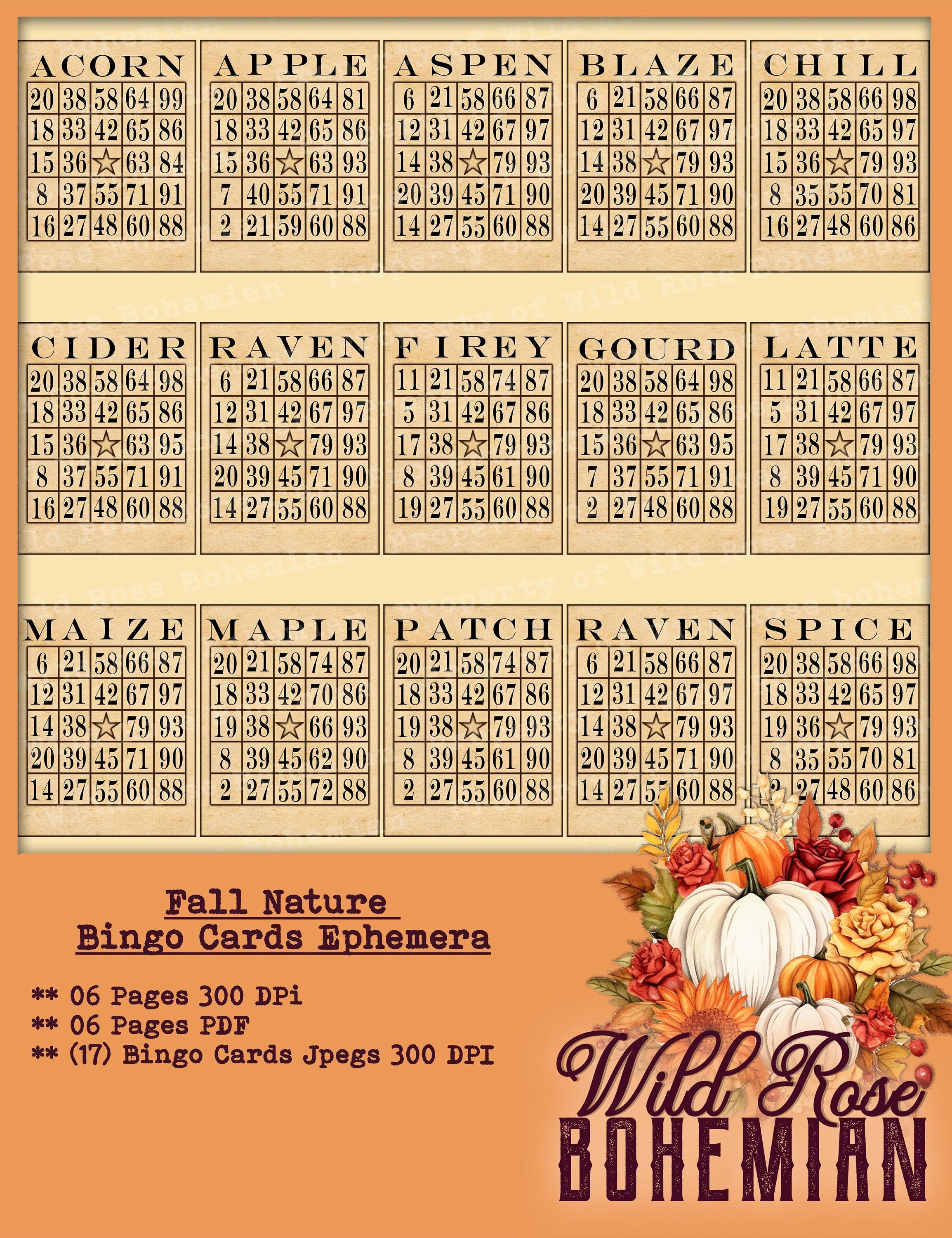 Autumn Bingo Cards Autumn Ephemera Fall Vintage Ephemera - Etsy