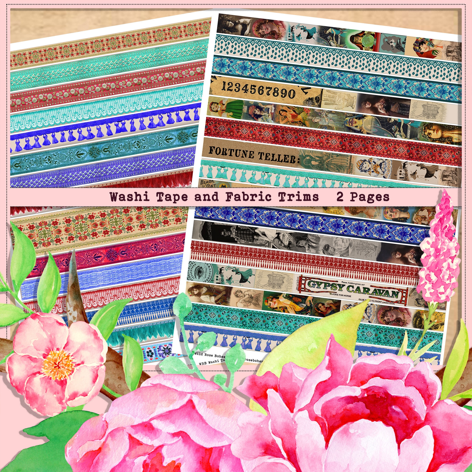 Printable Washi Tape, Bohemian Washi Tape, Gypsy Washi Tape, Junk ...