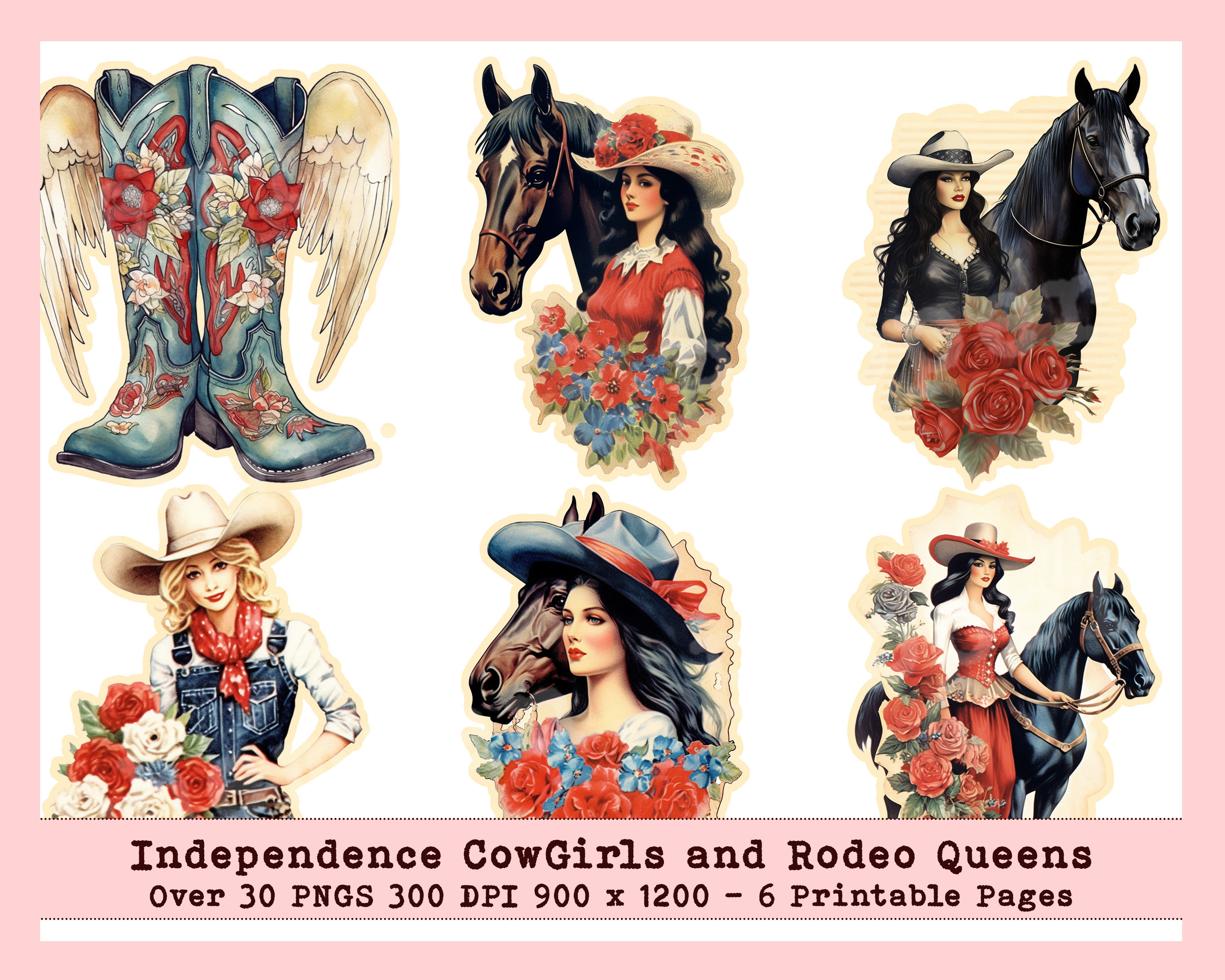 Independence Day Cowgirls and Rodeo Queen Clipart, Patrioticcowgirls ...