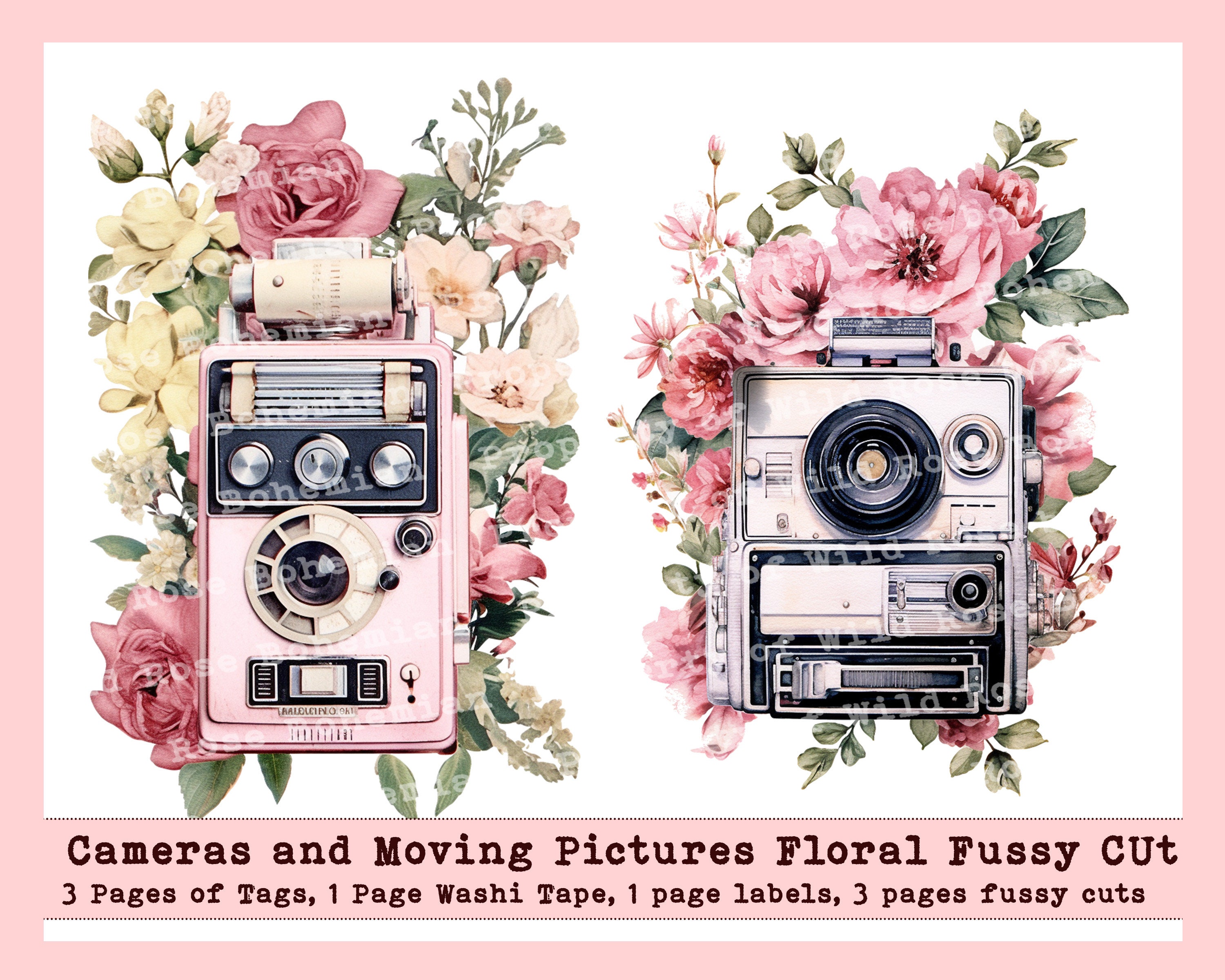 Camera PNG, Roses Clipart, Shabby Chic Camera Florals Fussy Cut, Shabby ...