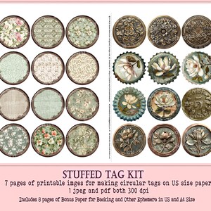 Vintage Stuffed Tag Kit | Round Tag Kit | Round Junk Journal Elements ...