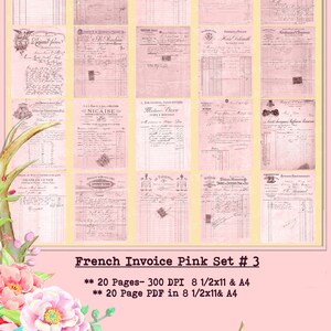 Pink French Receipt Ephemera: Vintage Printable Paper (PDF) - Etsy