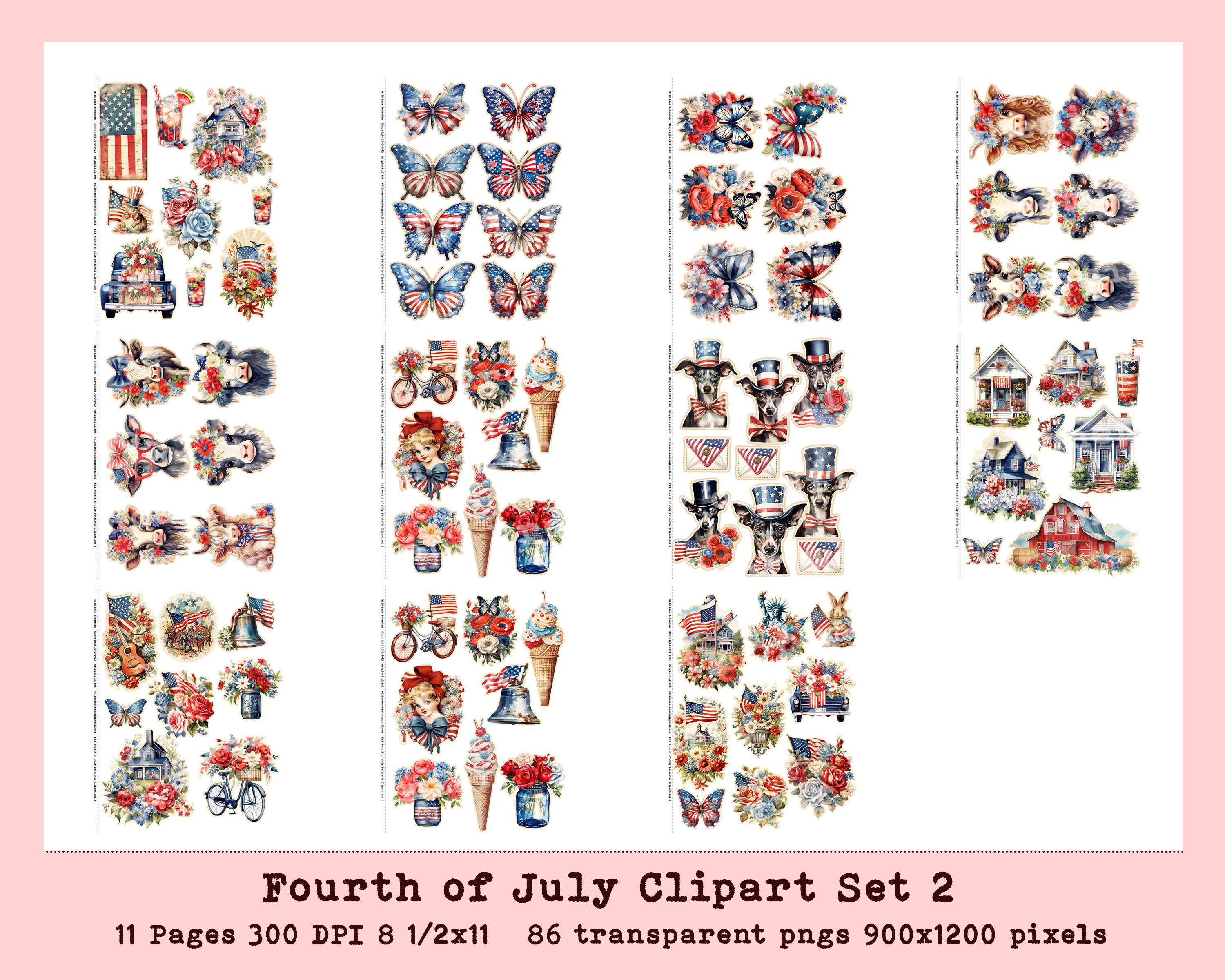 Independence Day Clipart Patriotic PNG Fourth of July Fussy - Etsy