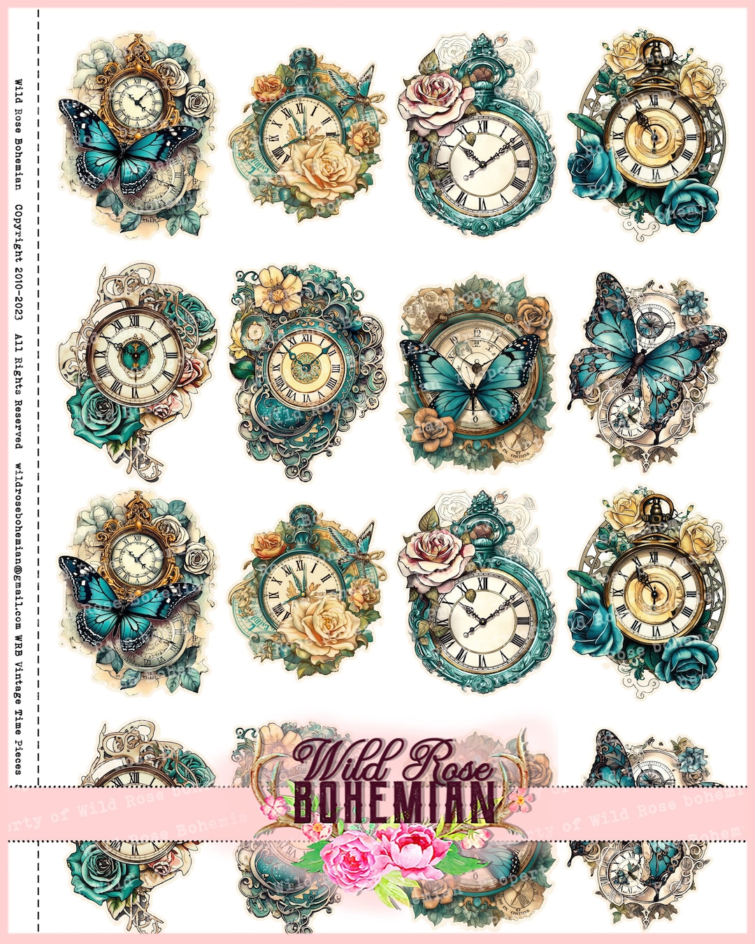 Shabby Chic Time Piece Clipart, Vintage Watch Face in Turquoise Fussy ...