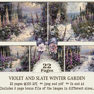 Winter Garden, Journal Paper, Printable Mixed Media Journal, Fresh Snow ...