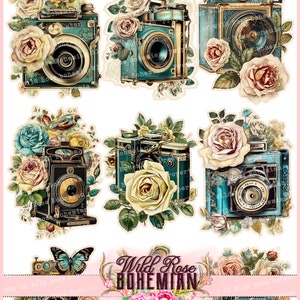 Shabby Chic Camera and Roses Clipart, Shabby Chic Roses and Camera ...