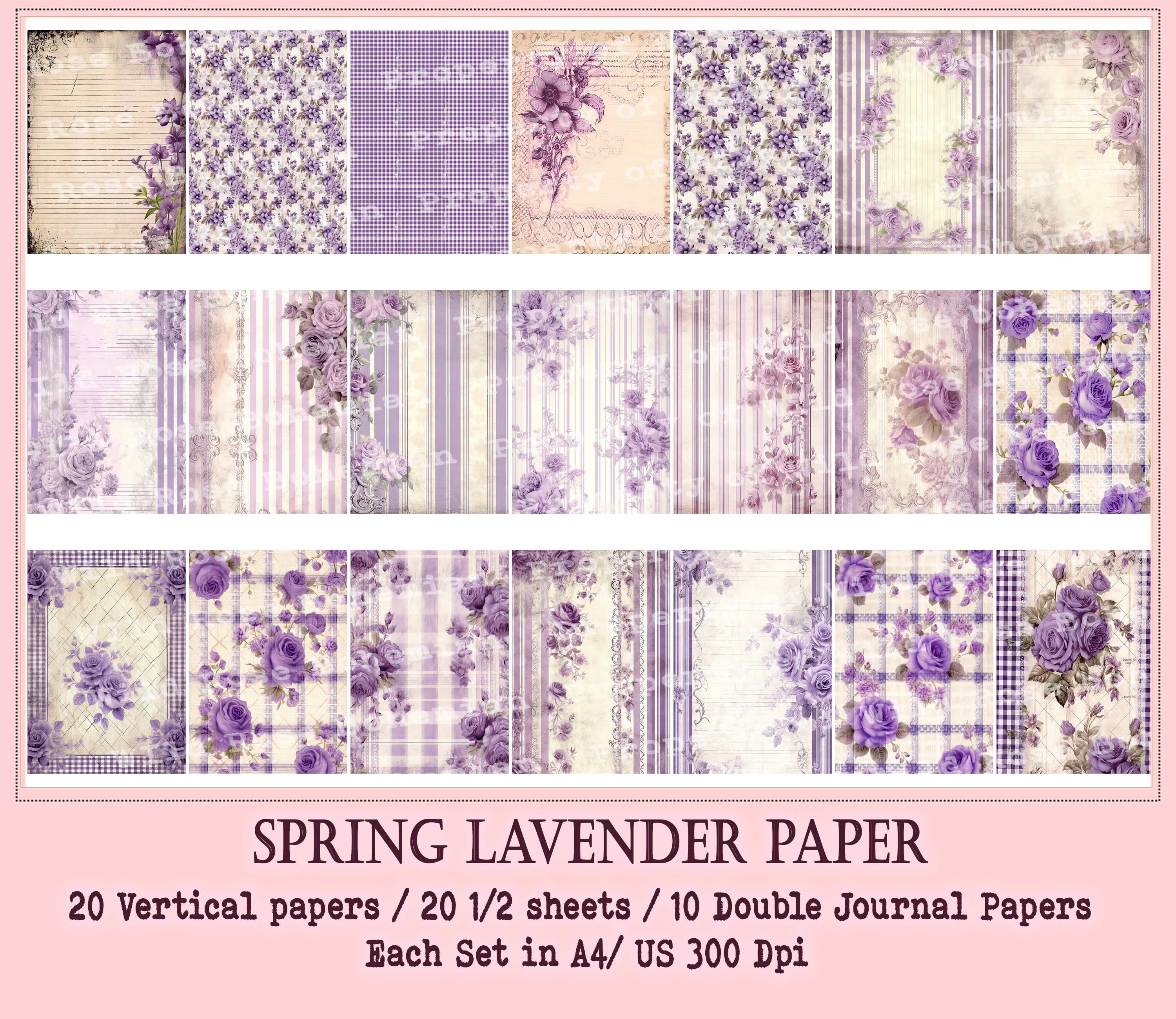 Purple Spring Printable Paper, Shabby Chic Lavender Rose, Lilac ...