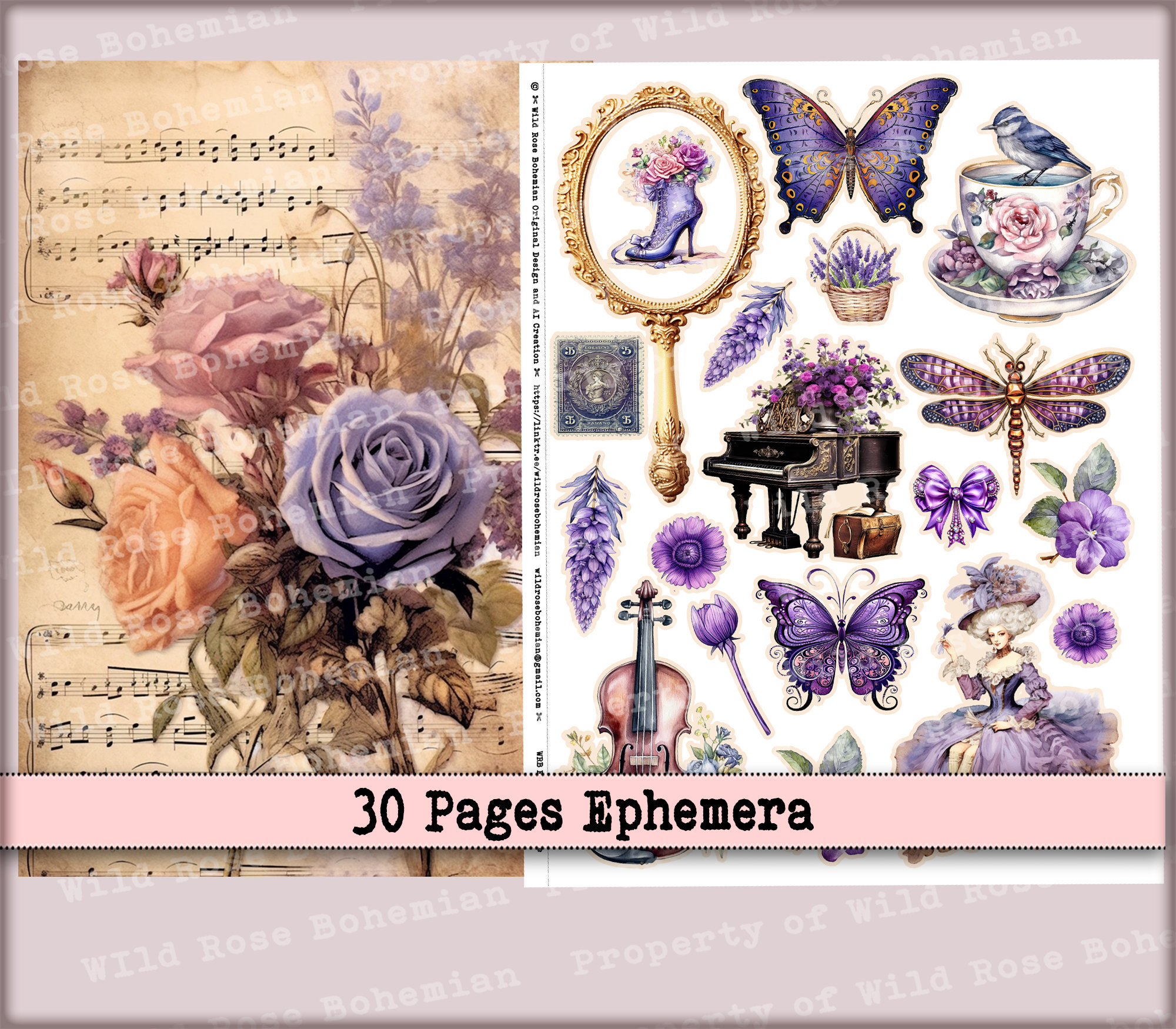 Music Page Ephemera, Piano, and Violin Ephemera, Vintage Violette Junk ...