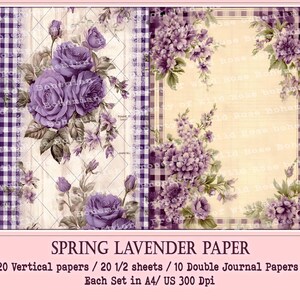 Purple Spring Printable Paper, Shabby Chic Lavender Rose, Lilac ...