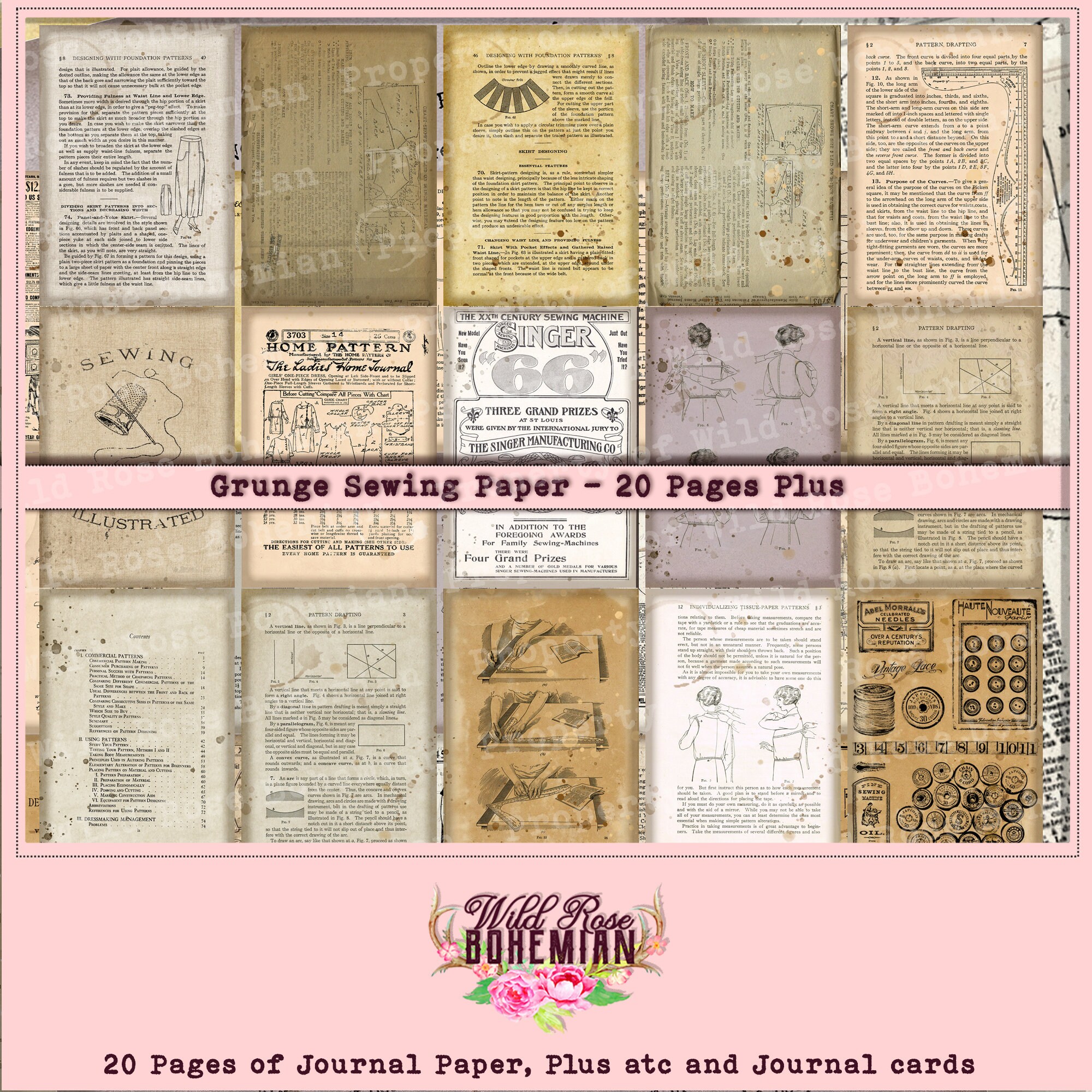 Sewing Paper Printable,sewing Journal Pages, Sewing Junk Journal, Kit ...