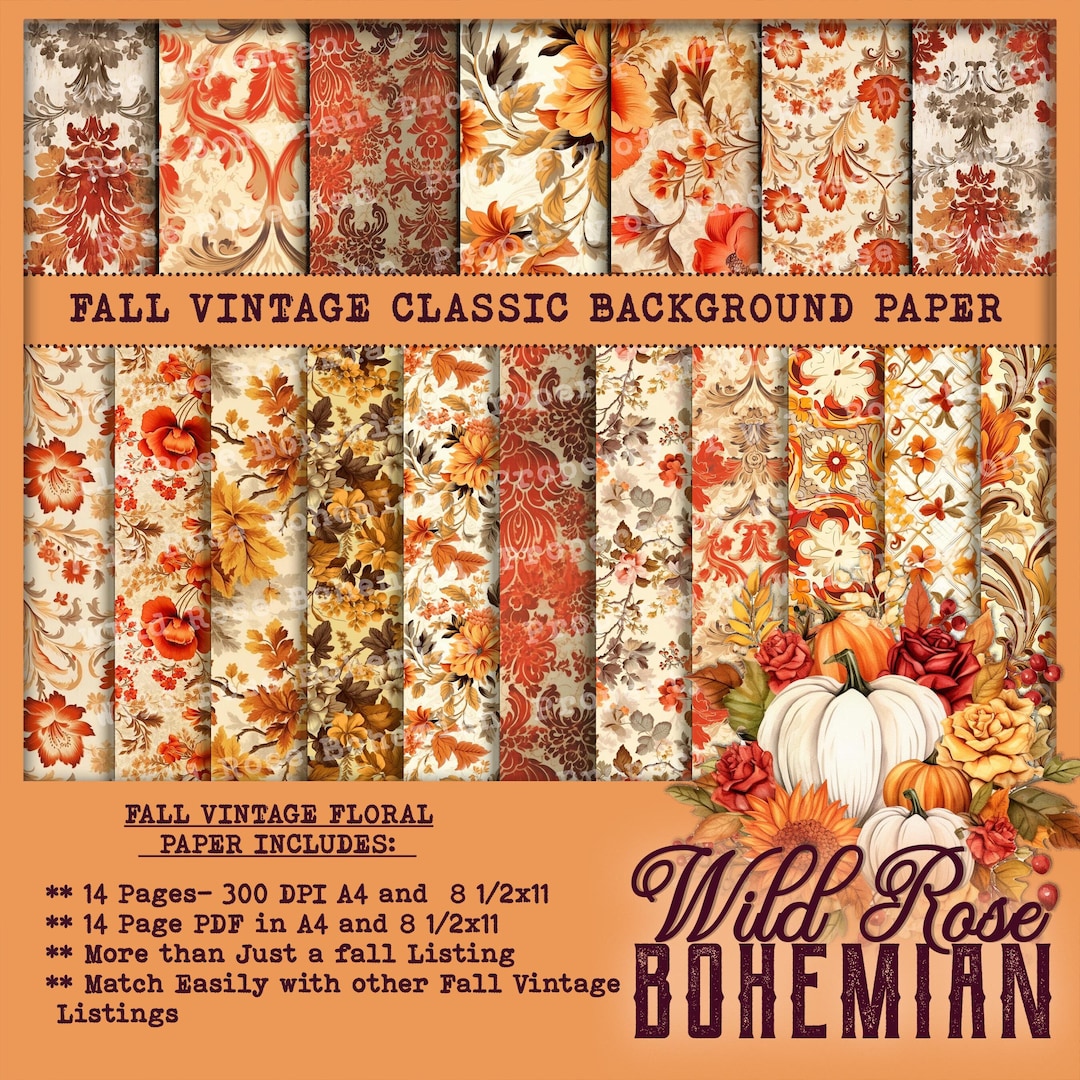 Damask Digital Paper, Classic Fall, Vintage Fall Patterned Digital ...