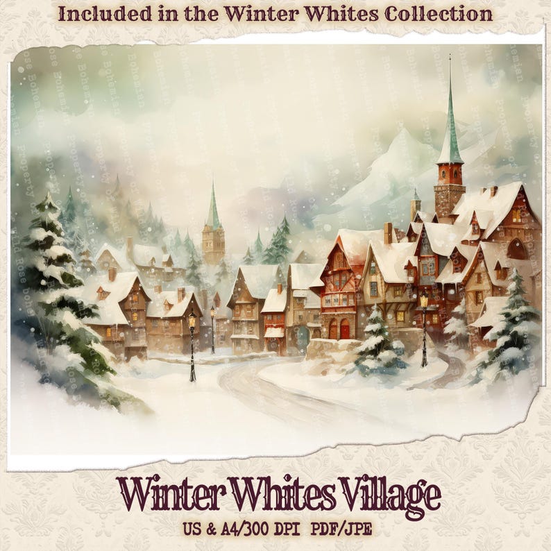 Winter Village Watercolor Paper: Snowy Christmas Junk Journal (PDF ...