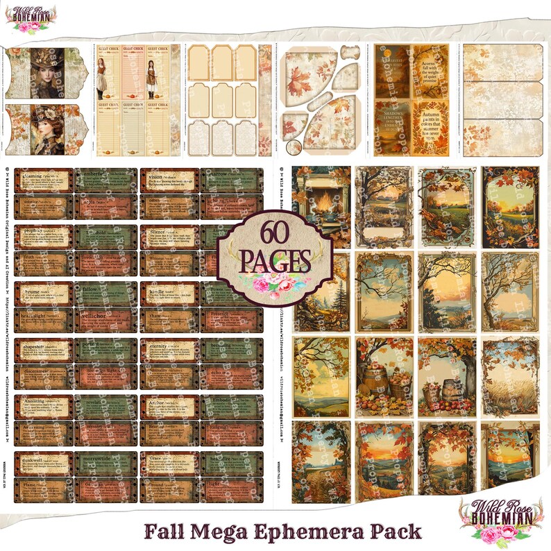 Fall Vintage Ephemera Kit: Printable Autumn Antique Junk Journal Kit ...