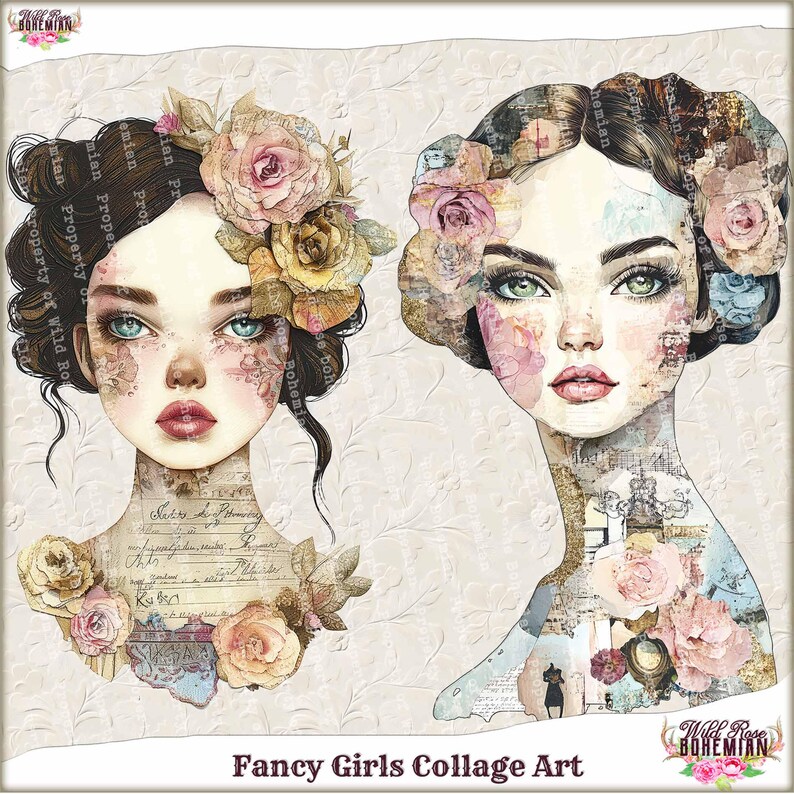 Floral Mixed Media Art Journal Paper Doll PNGS , 300 Dpi Transparent ...