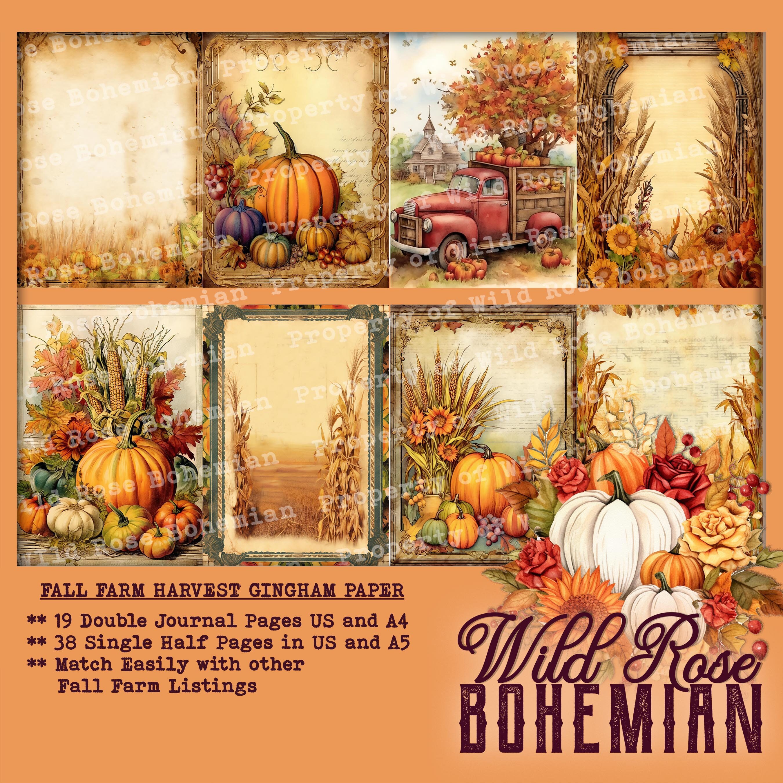Fall Farm Harvest Journal Digital Paper, Fall Farm Harvest Journal ...