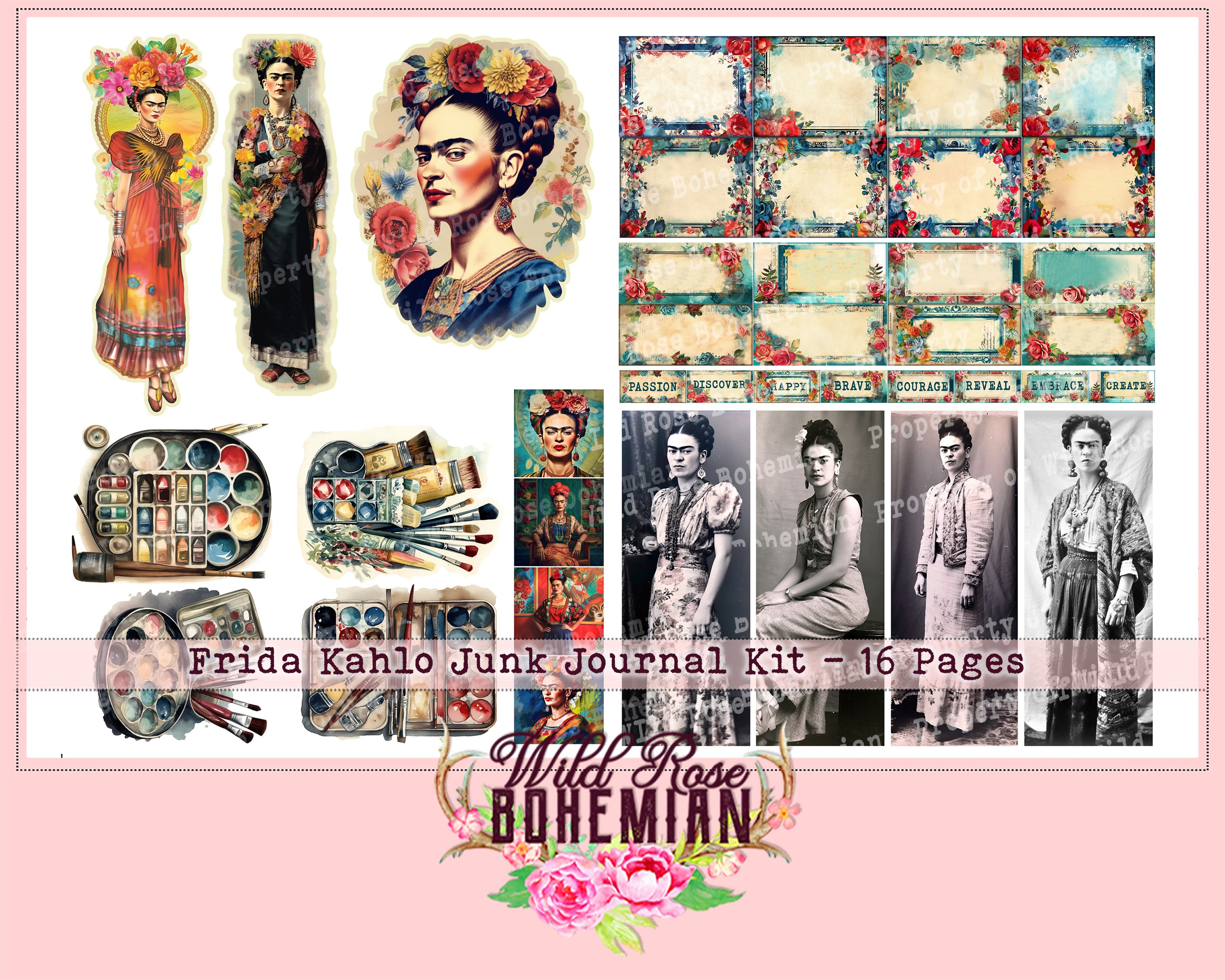 Frida Kahlo Junk Journal Kit, Frida Kahlo Printable, Frida Kahlo ...