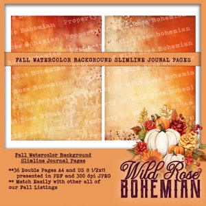 Fall Watercolor Slimline Digital Paper, Fall Watercolor Slimline ...