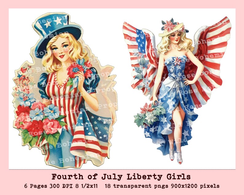 Patriotic Girls Png, Liberty Beauties Png, Fourth of July Independence ...