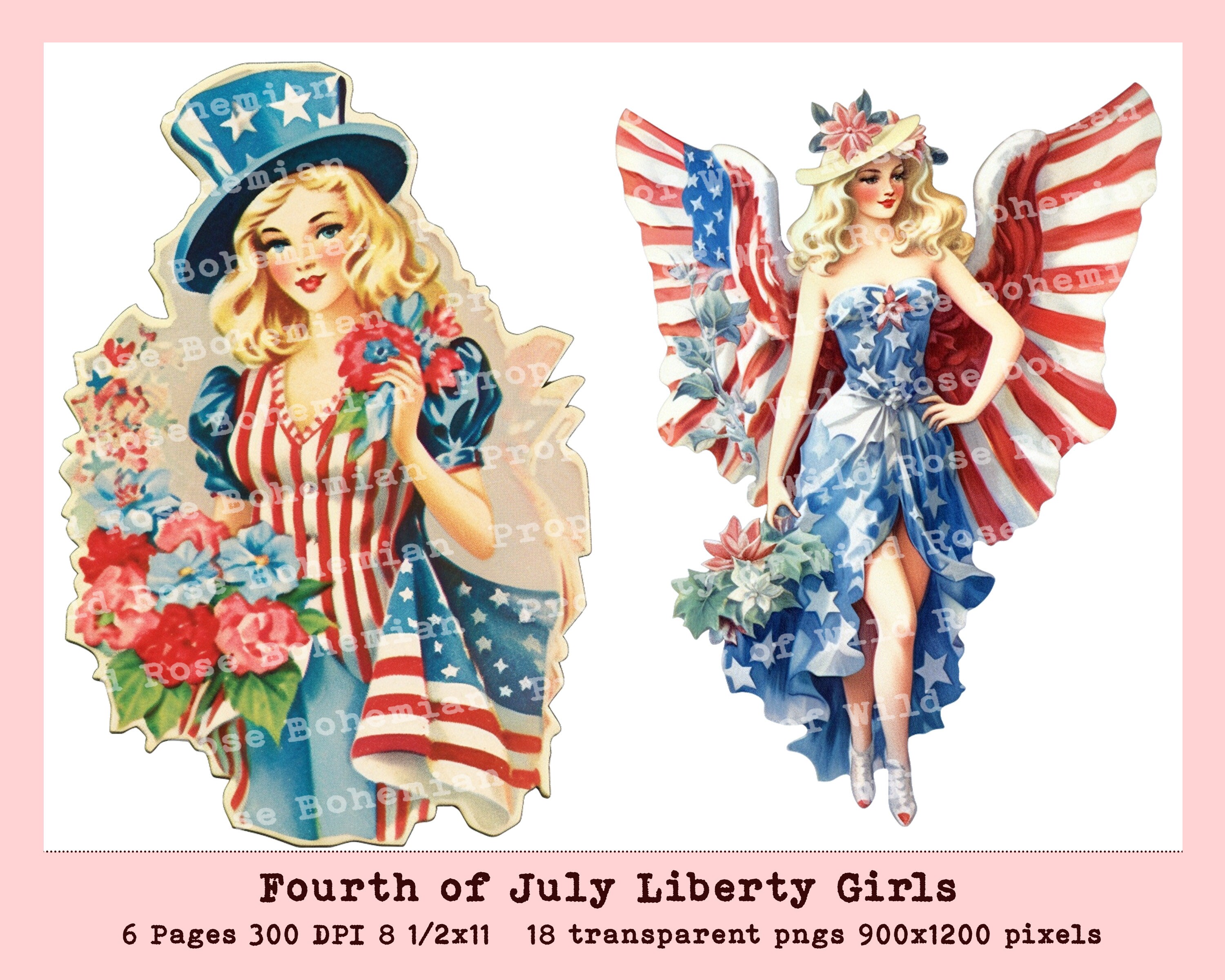 Patriotic Girls Png Liberty Beauties Png Fourth of July - Etsy