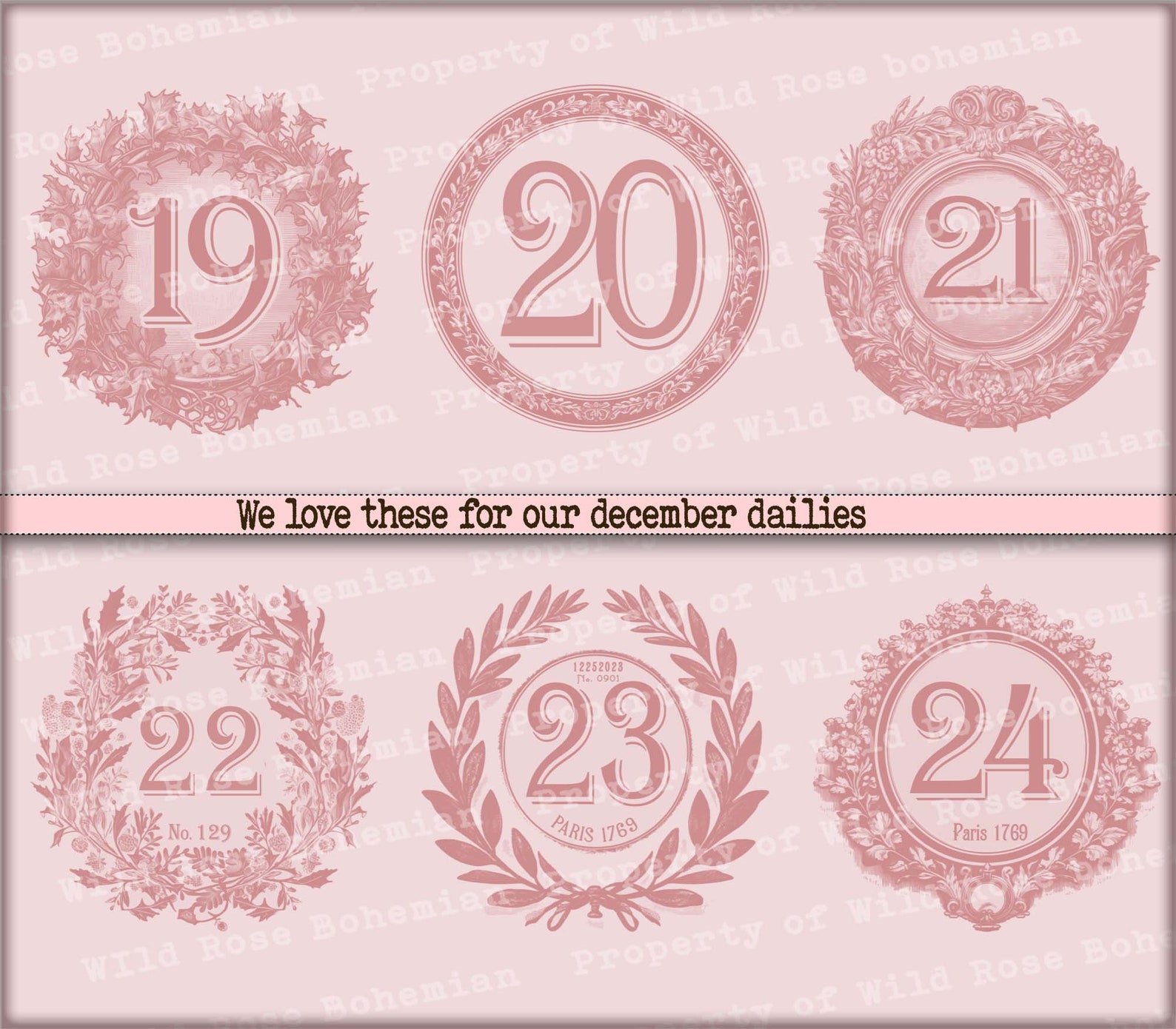 Vintage Pink Advent Calendar Numbers: December Daily Embellishments ...