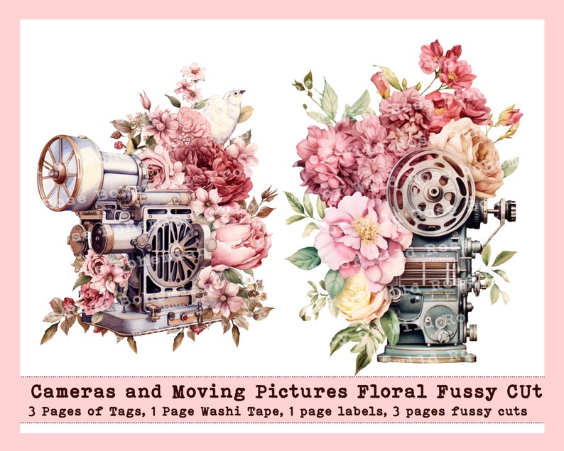 Camera PNG, Roses Clipart, Shabby Chic Camera Florals Fussy Cut, Shabby ...