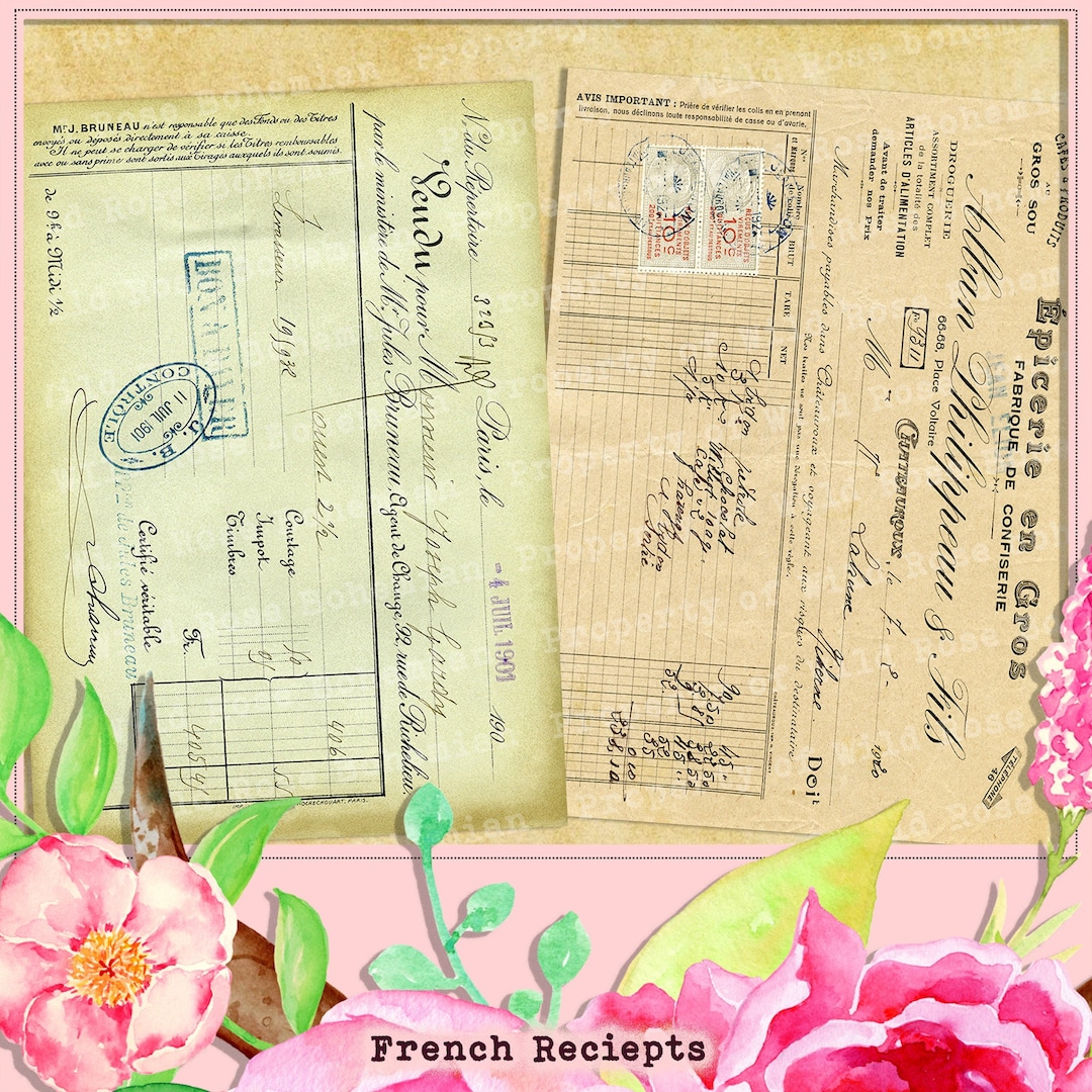 Vintage French Receipts, Junk Journal French Ephemera Kit, French ...