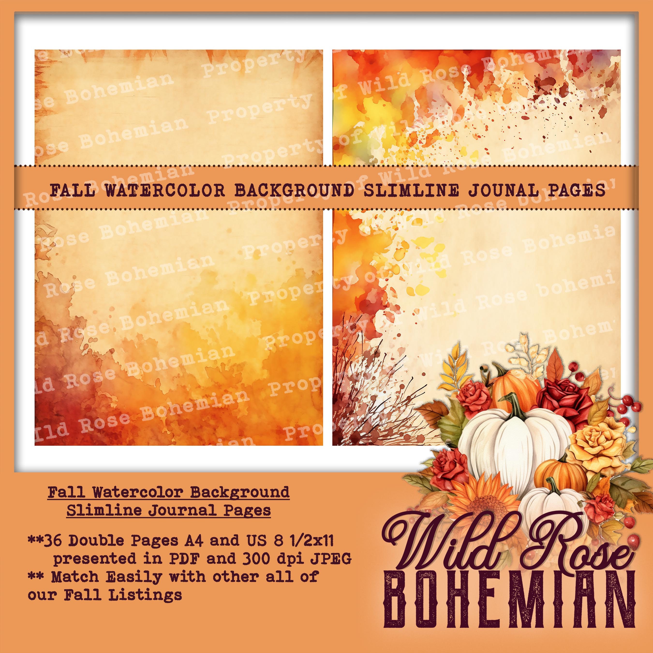 Fall Watercolor Slimline Digital Paper Fall Watercolor - Etsy