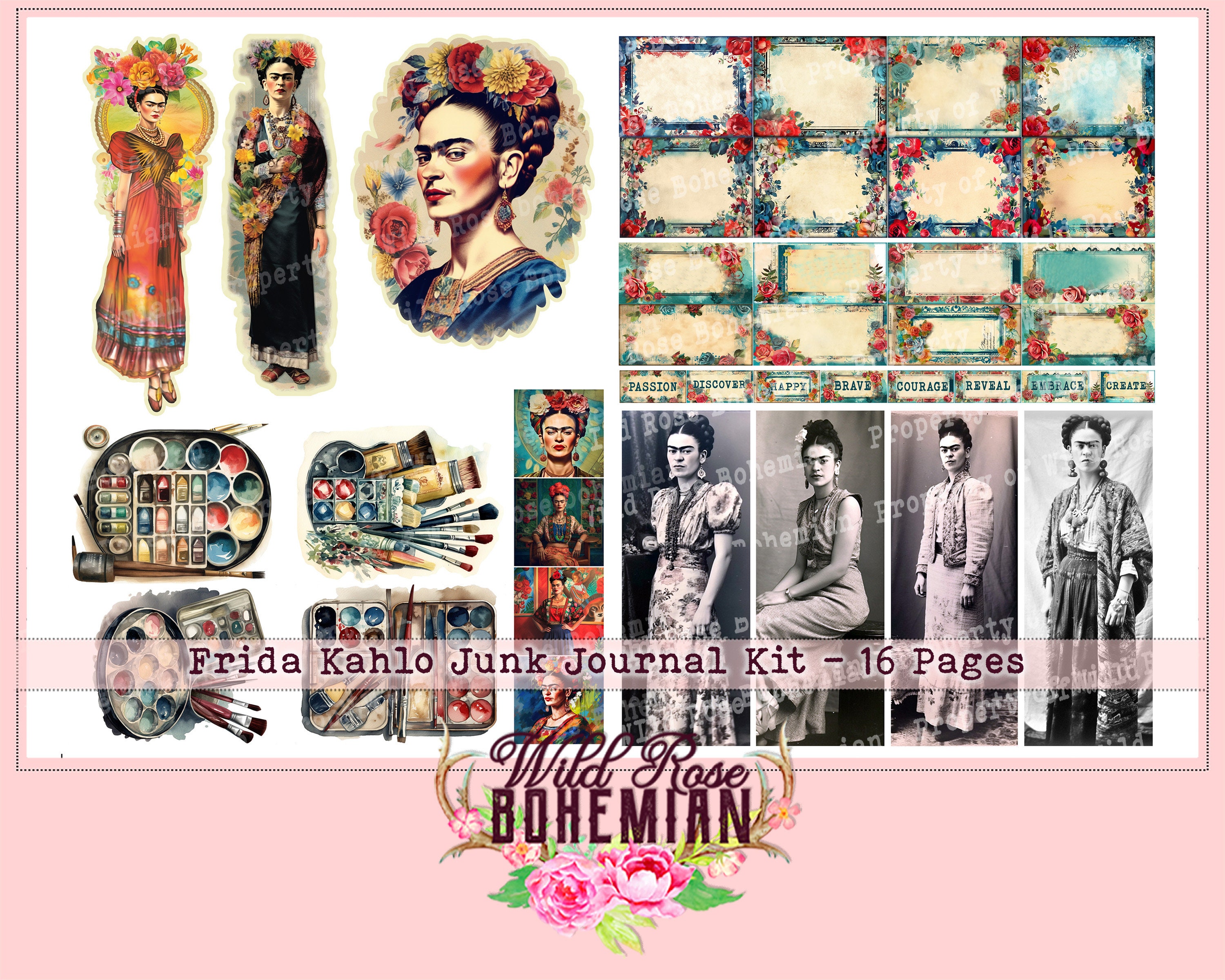Frida Kahlo Bundle, Frida Kahlo Fussy Cuts, Frida Kahlo Paper, Huge ...