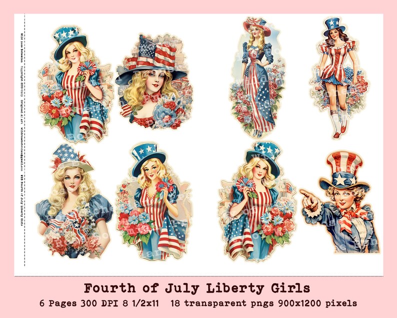 Patriotic Girls Png, Liberty Beauties Png, Fourth of July Independence ...