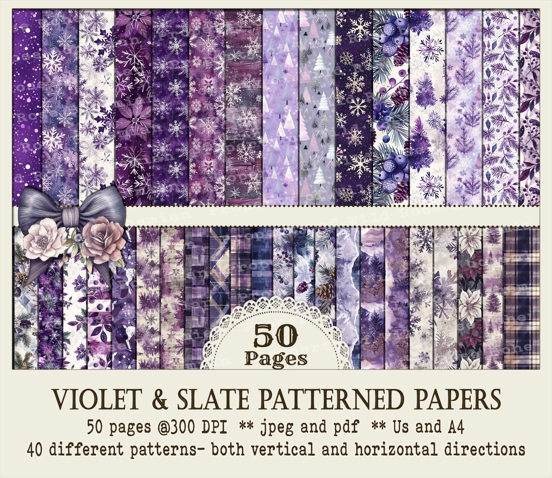Winter Patterns Paper, Purple Christmas Paper, Frost and Snow Digital ...