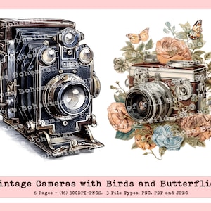 Shabby Chic Camera PNG, Camera Clipart, Vintage Camera and Birds Fussy ...