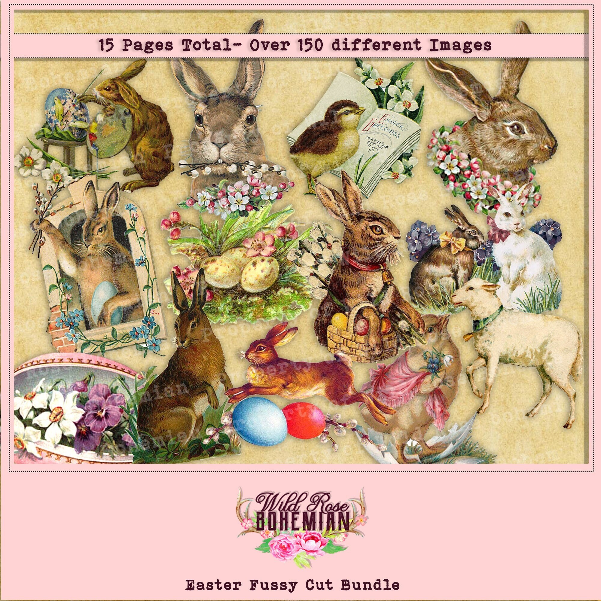 Easter Clipart Bundle Fussy Cuts, Easter Ephemera, Easter Stickers ...