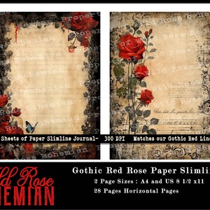 Gothic Red Rose Slimline Paper, Gothic Red Rose Journal Slim, Red and ...